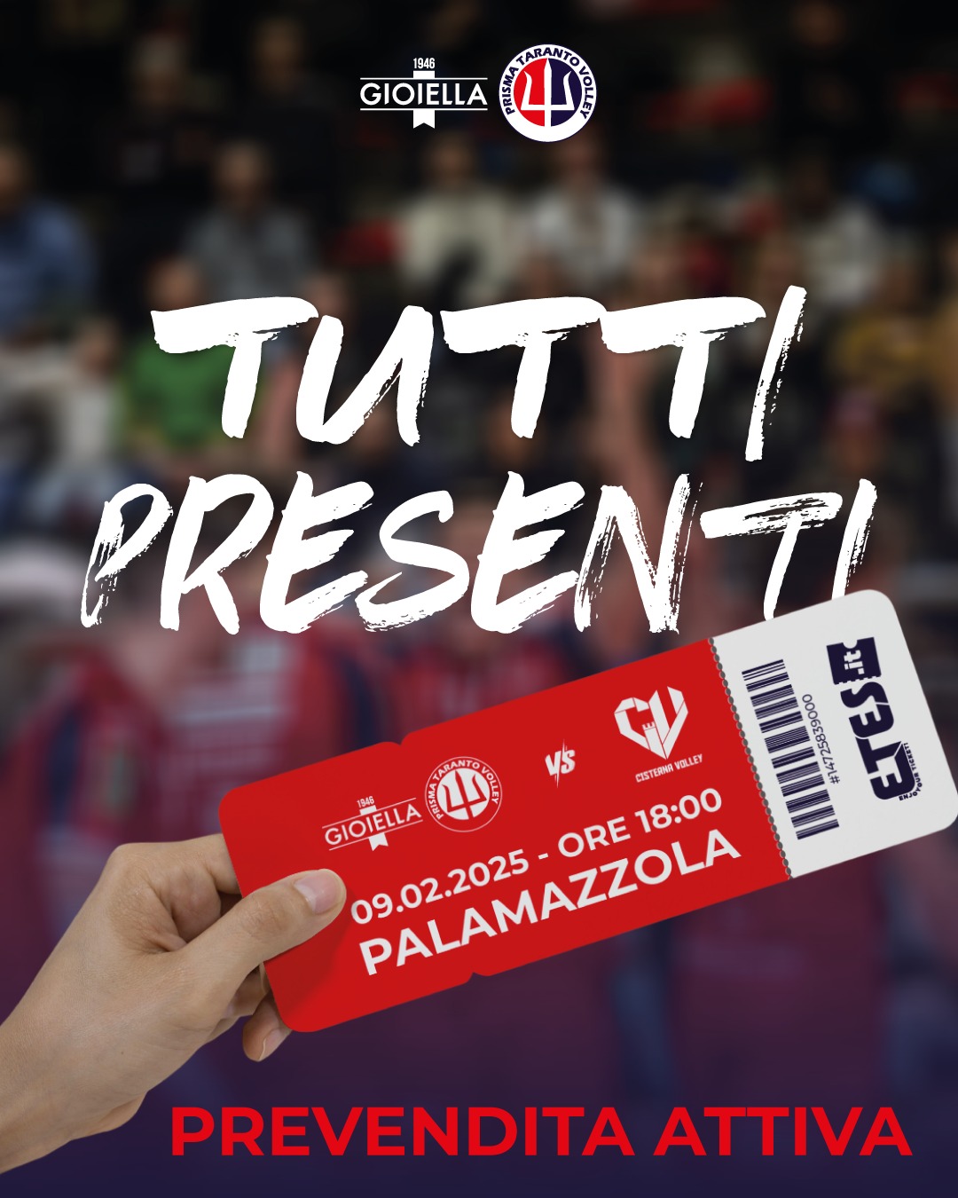 ATTIVA LA PREVENDITA PER LA GARA CONTRO CISTERNA VOLLEY DEL 9/02/2025 - Prisma Taranto Volley
